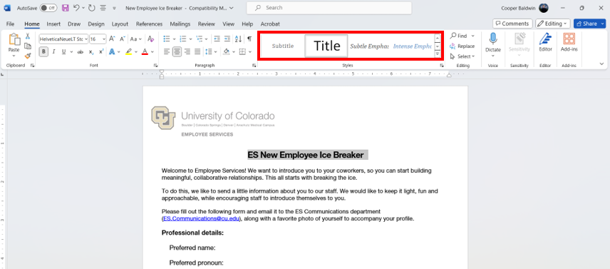 Are your documents’ headings accessible? | University of Colorado